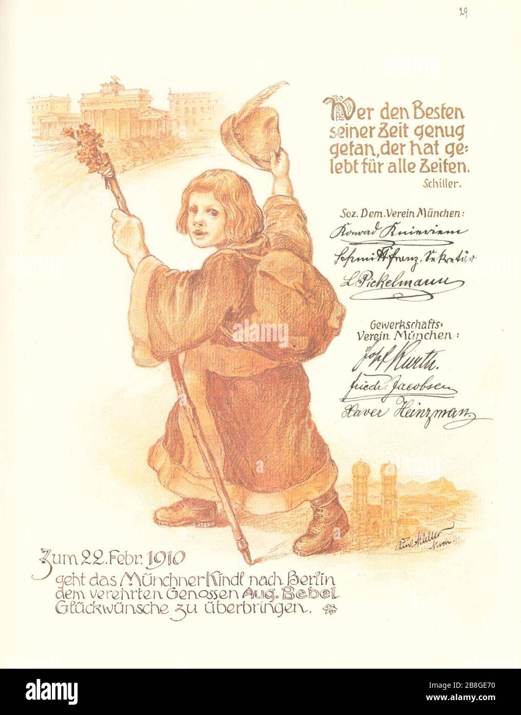Goldenes Buch zum 70. Geburtstag August Bebel 1910 Seite 029 Stock ...
