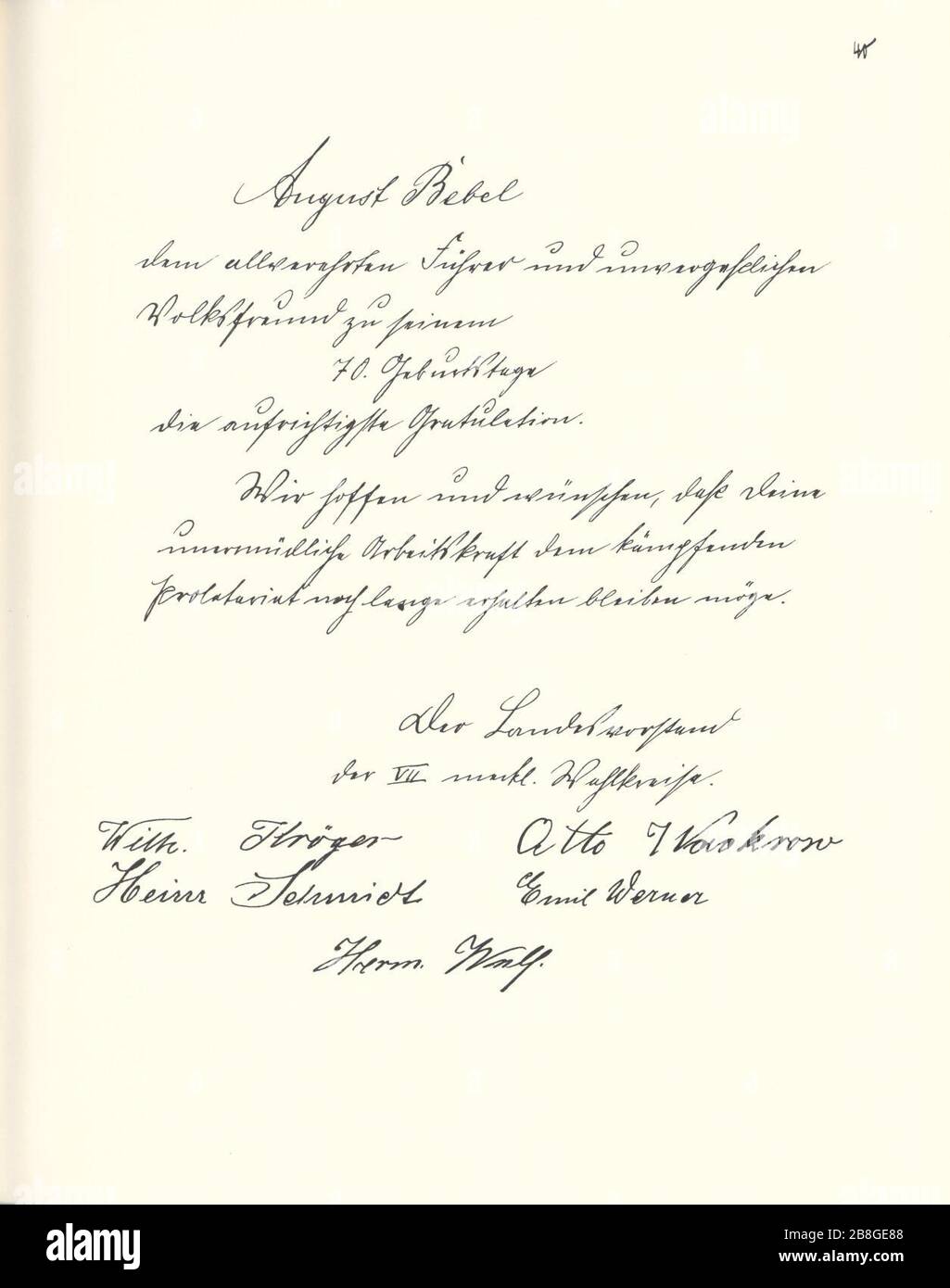 Goldenes Buch zum 70. Geburtstag August Bebel 1910 Seite 040 Stock ...