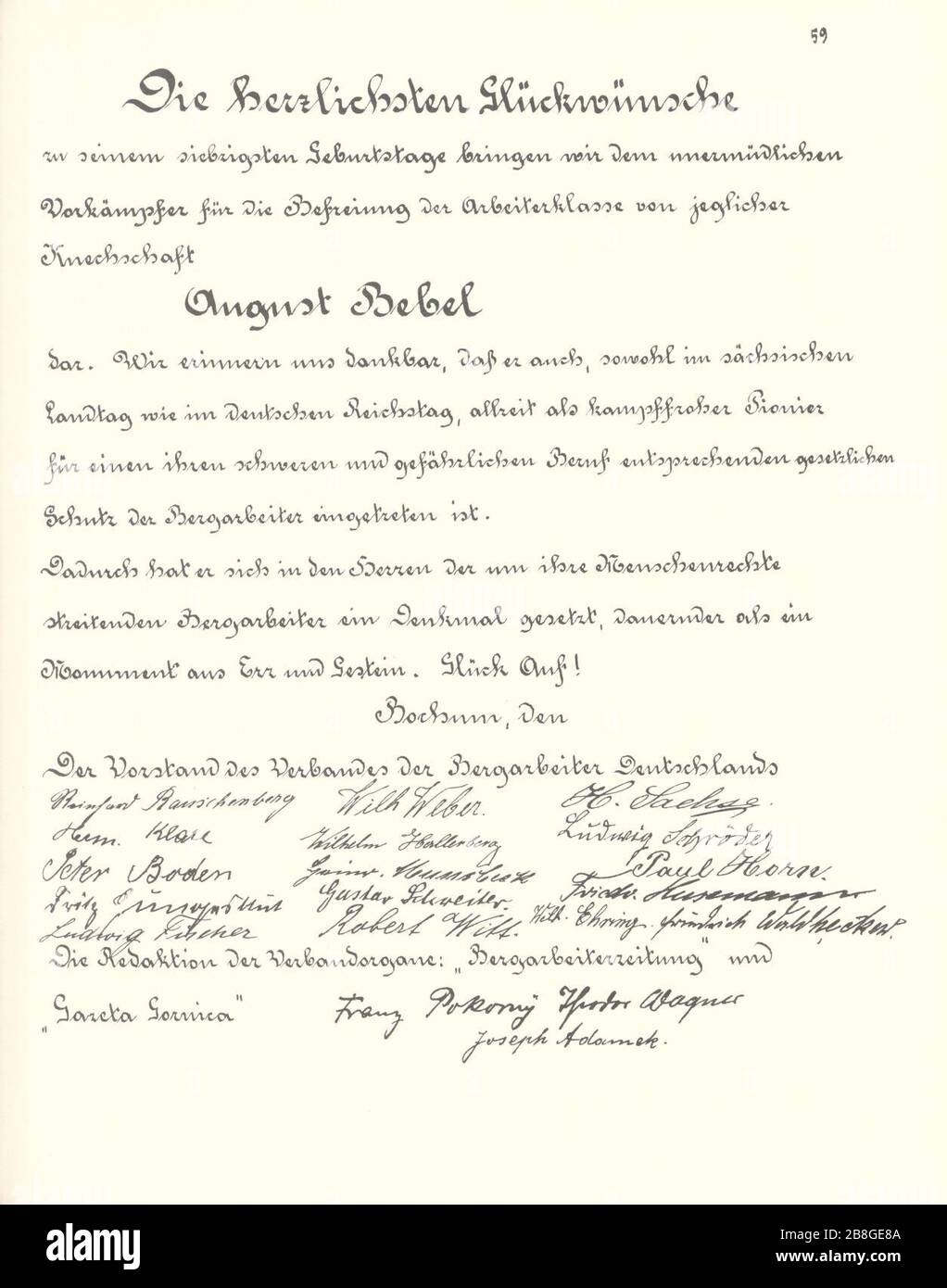 Goldenes Buch zum 70. Geburtstag August Bebel 1910 Seite 059 Stock ...