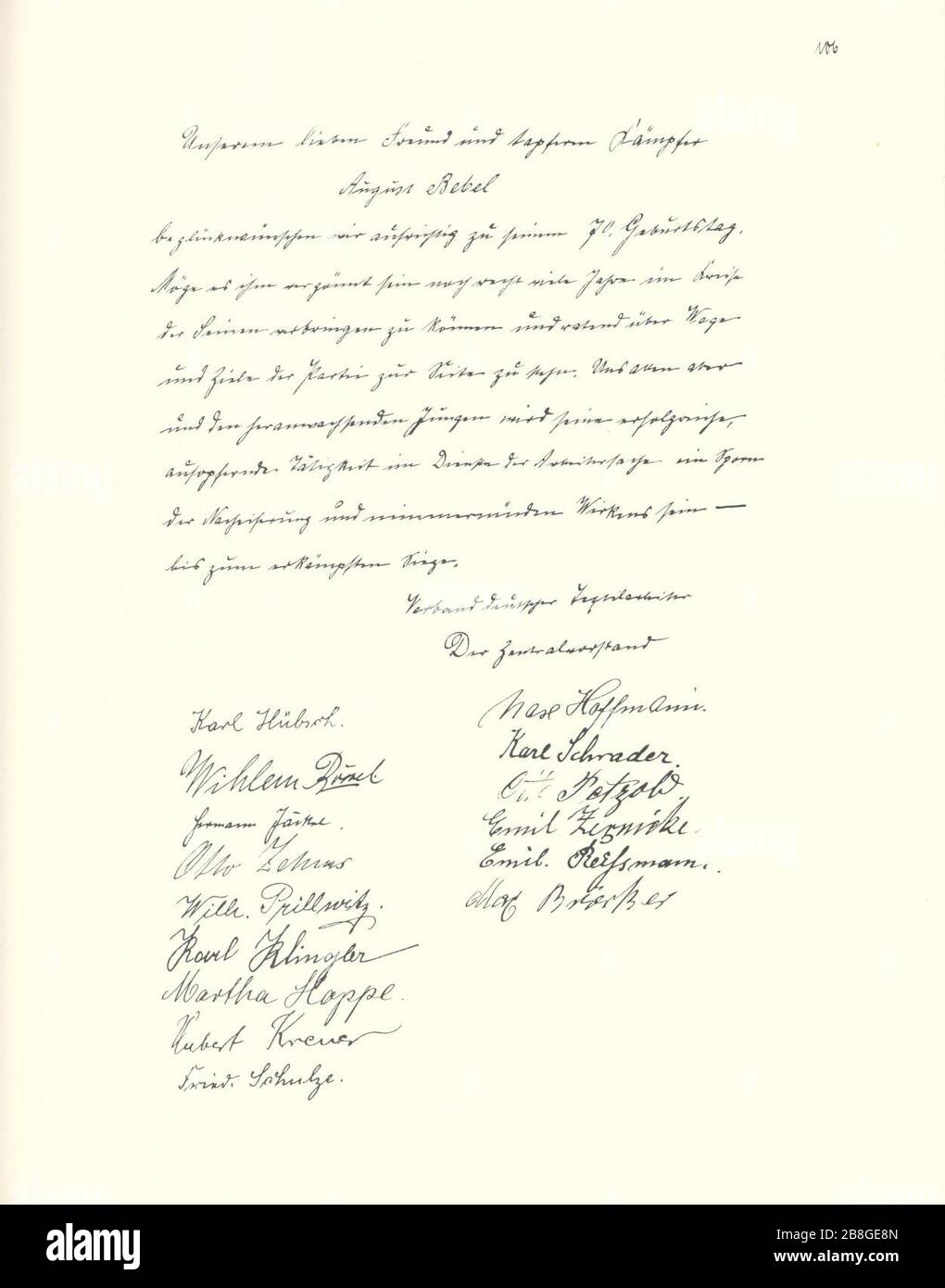 Goldenes Buch zum 70. Geburtstag August Bebel 1910 Seite 106 Stock ...
