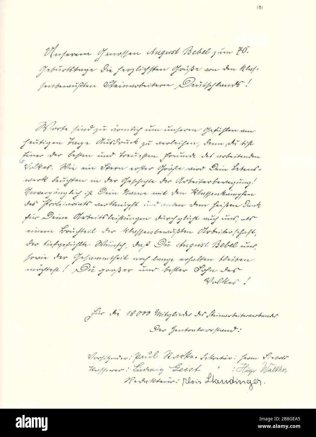Goldenes Buch zum 70. Geburtstag August Bebel 1910 Seite 101 Stock ...