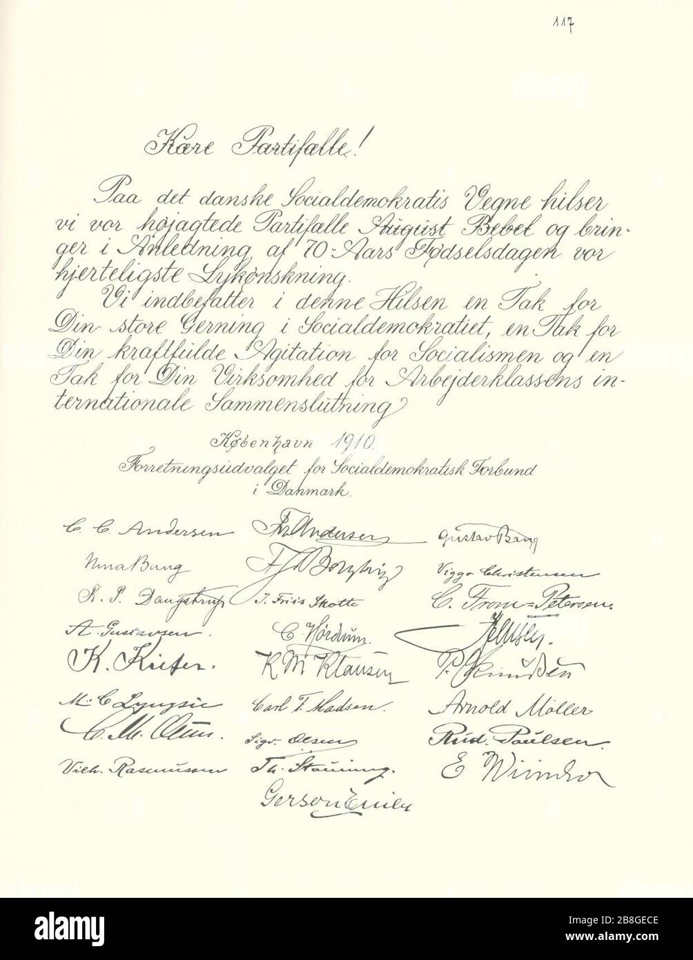 Goldenes Buch zum 70. Geburtstag August Bebel 1910 Seite 117 Stock ...