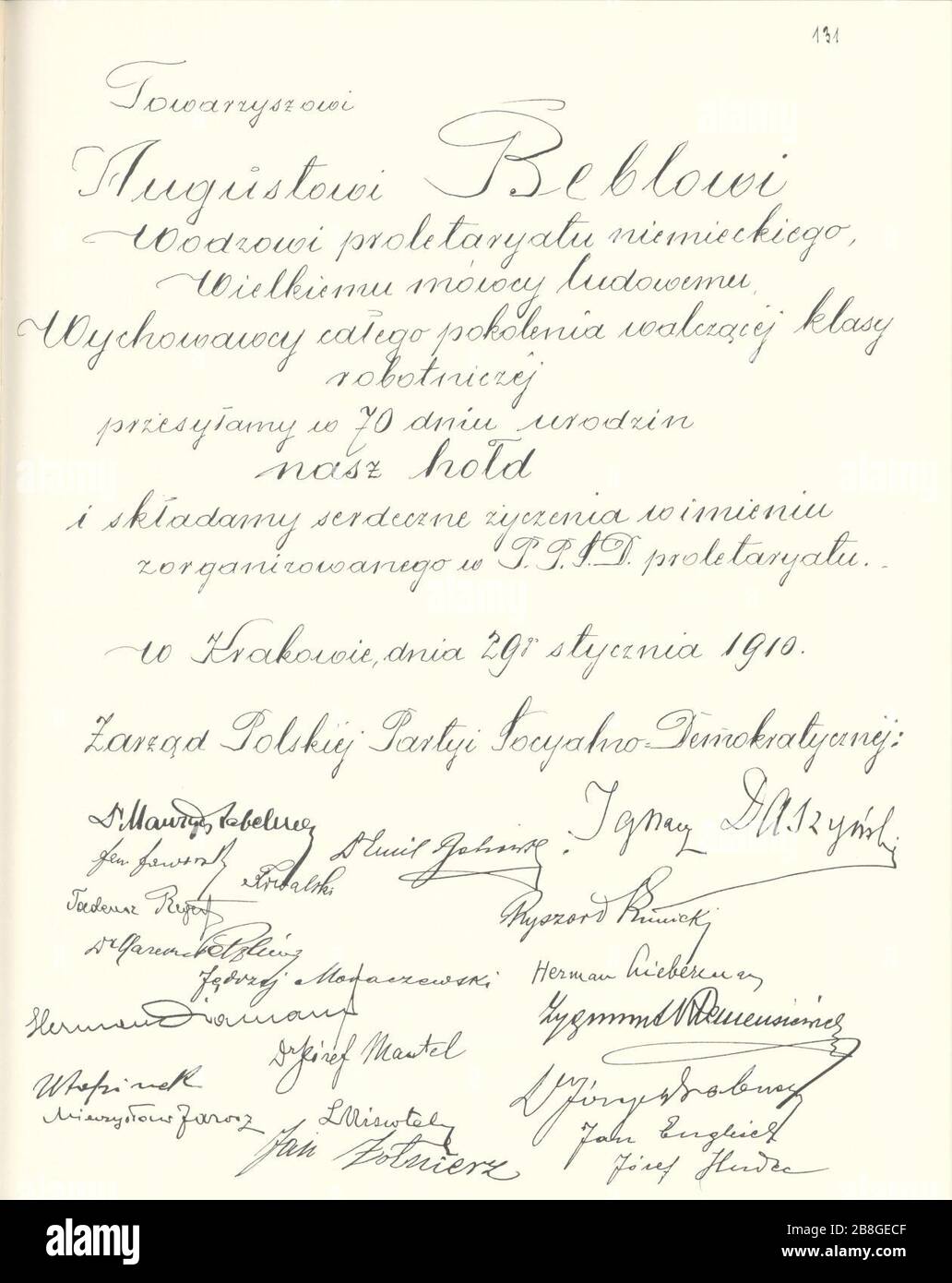 Goldenes Buch zum 70. Geburtstag August Bebel 1910 Seite 131 Stock ...