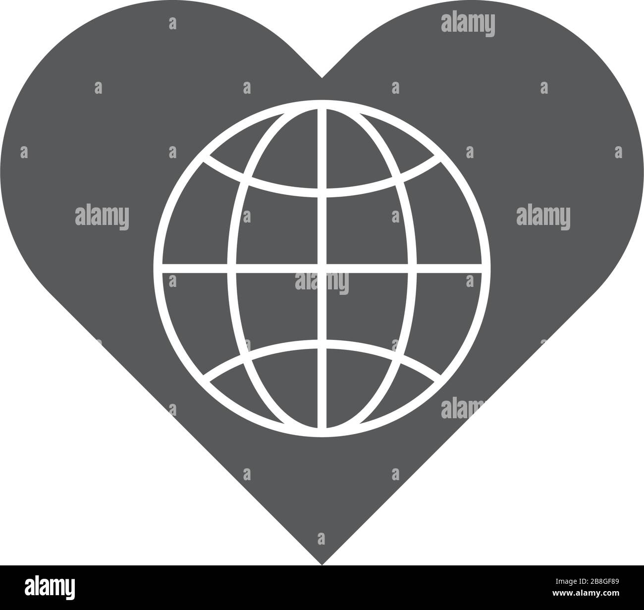 Globe with heart vector icon symbol isolated on white background Stock ...