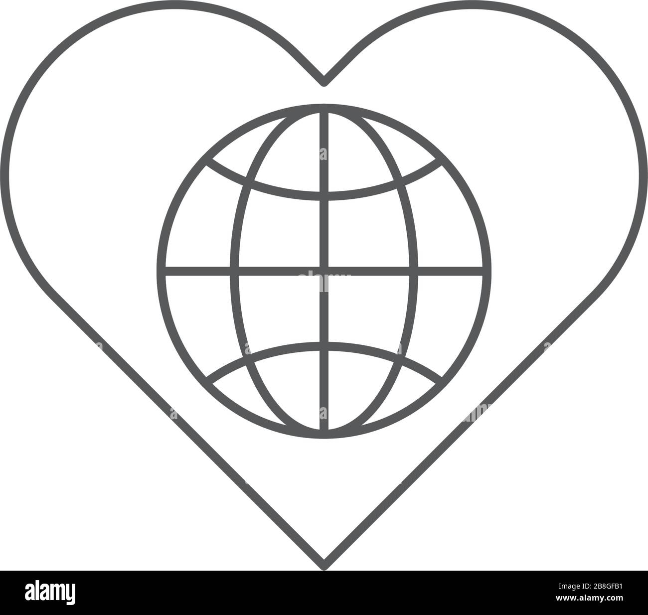 Globe with heart vector icon symbol isolated on white background Stock ...