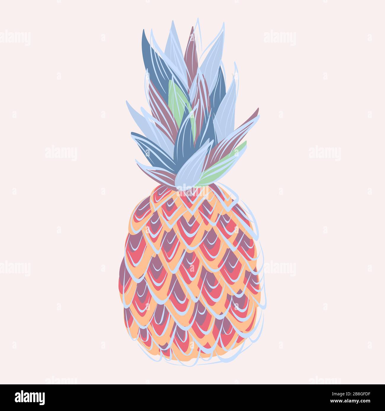 Vector tropical food illustration. Colorful bright pineapple. Green ...