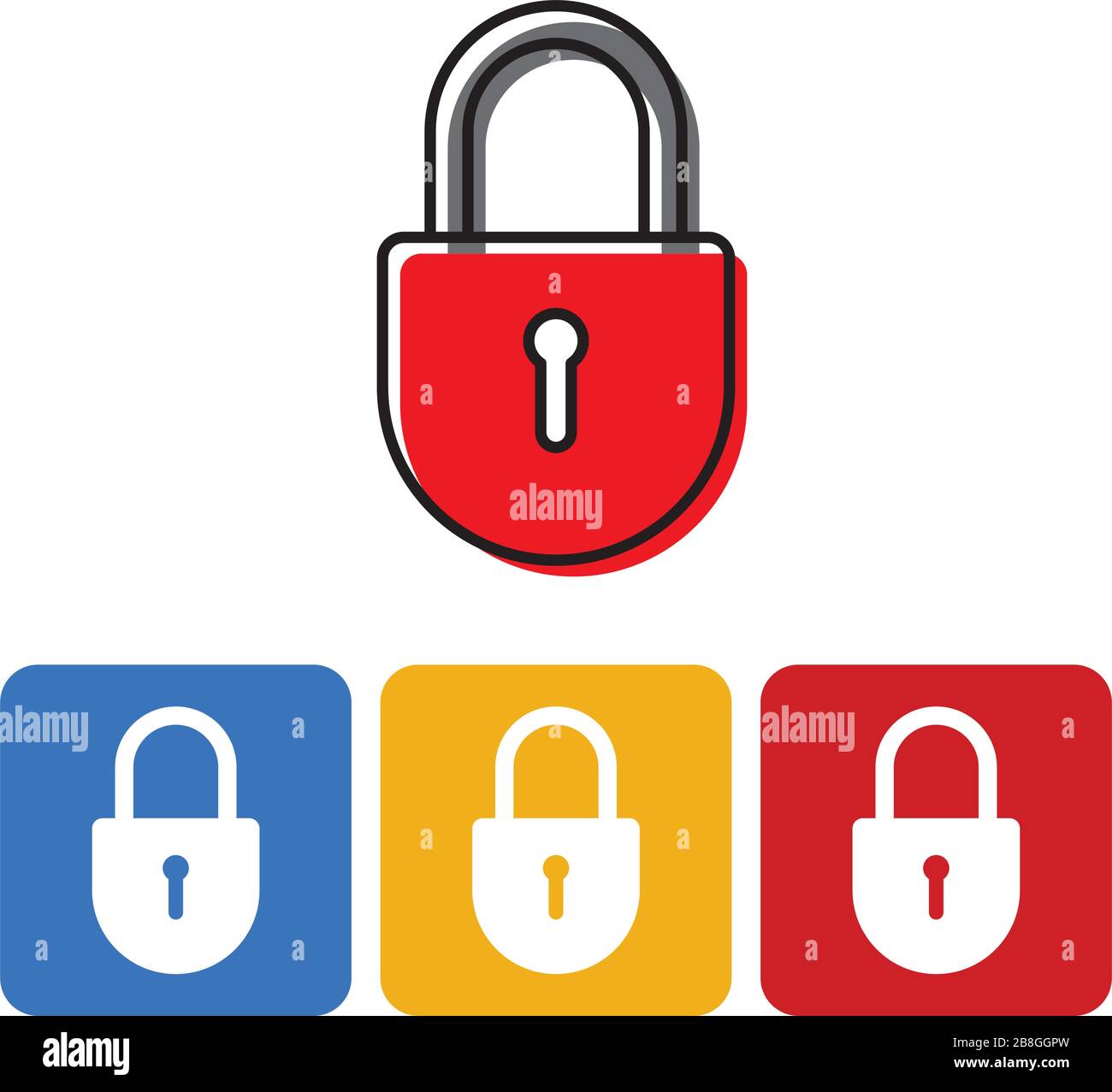 set of red security Lock Icon Flat Graphic Design isolated on white ...