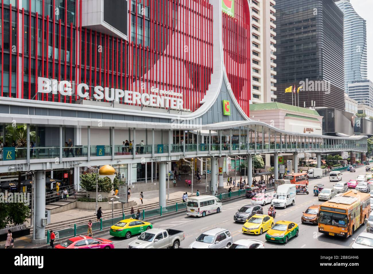Bangkok, Thailand - October 23rd 2019: Traffic flowing past the Big C ...