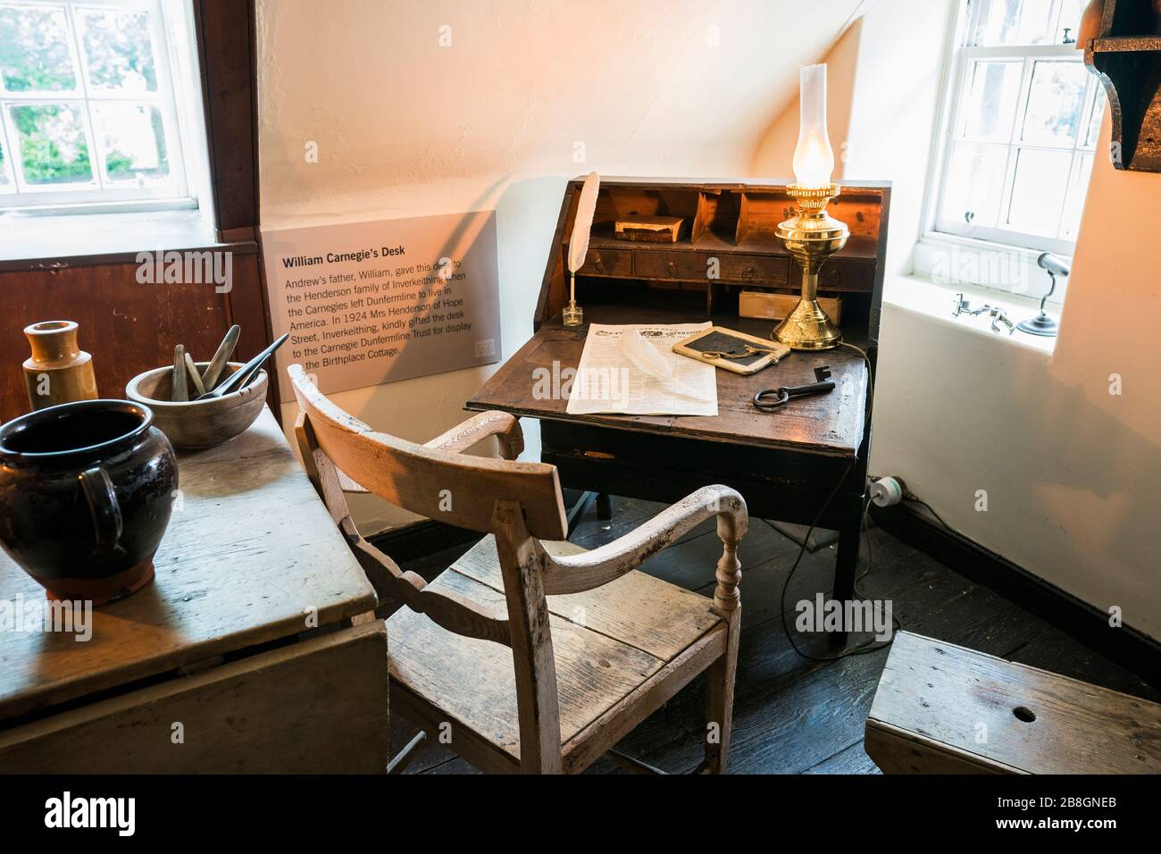 Father's desk inside Andrew Carnegie's birthplace home, now a tourist ...