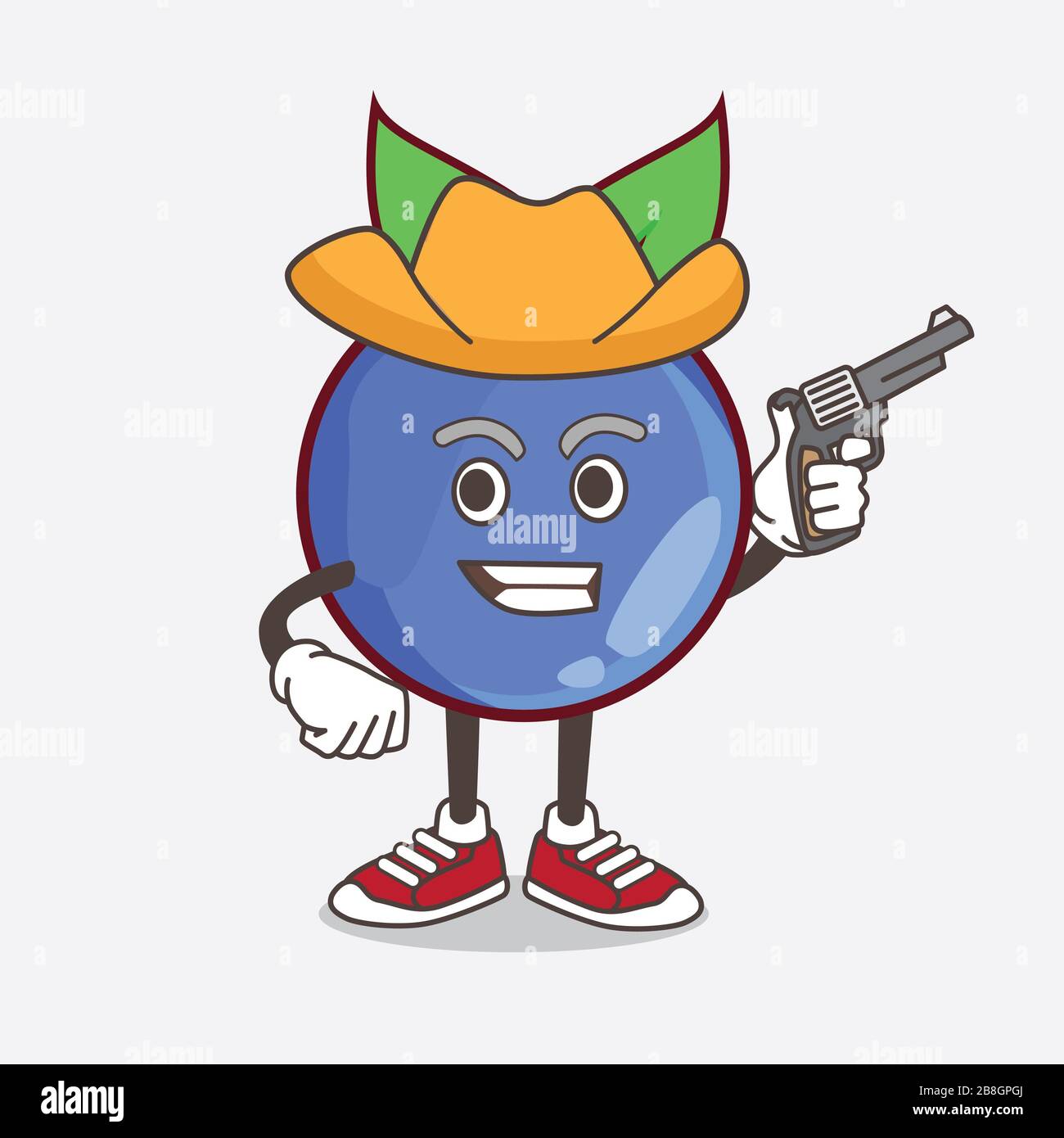 An illustration of Blueberry Fruit cartoon mascot character holding gun ...