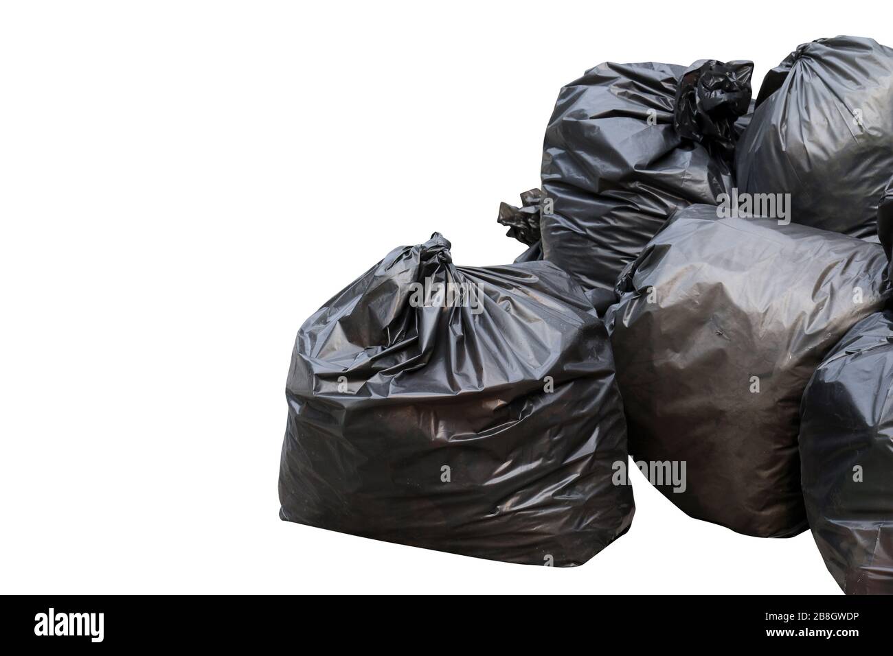 waste, black garbage bags plastic pile stack isolated on white ...