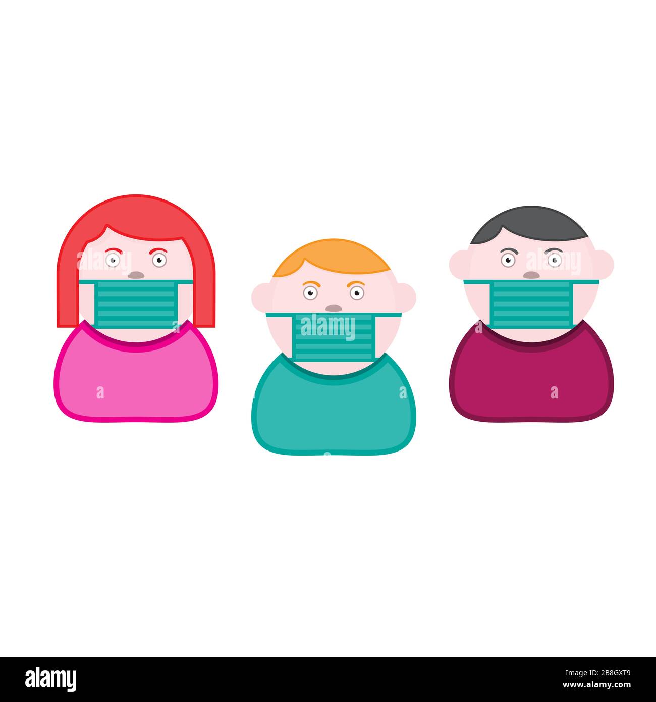 Icons of people in protective medical masks on a white isolated ...