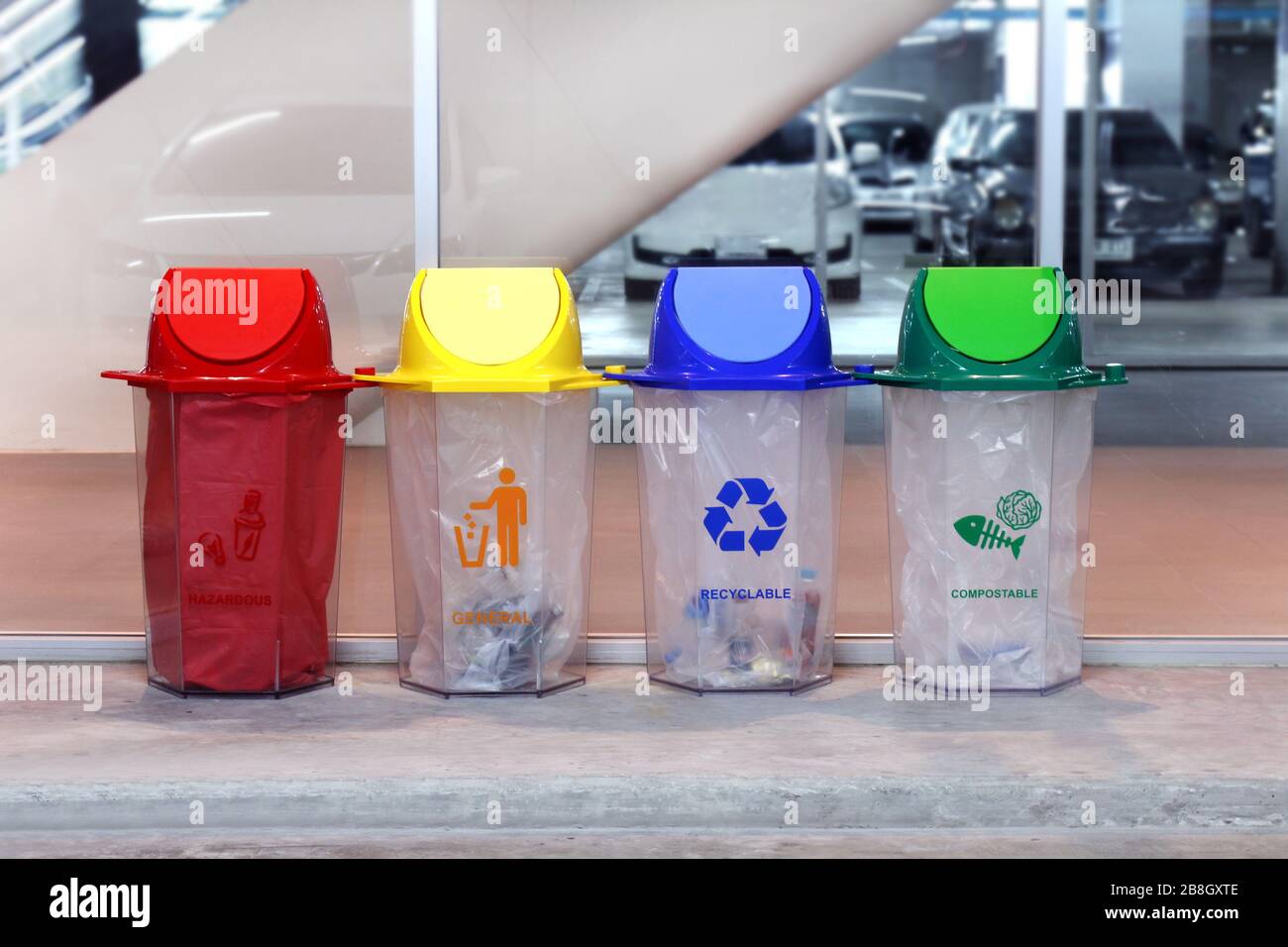 Bin, Recycle bin, Plastic waste bin, Trash Red Yellow Blue and green 4 ...