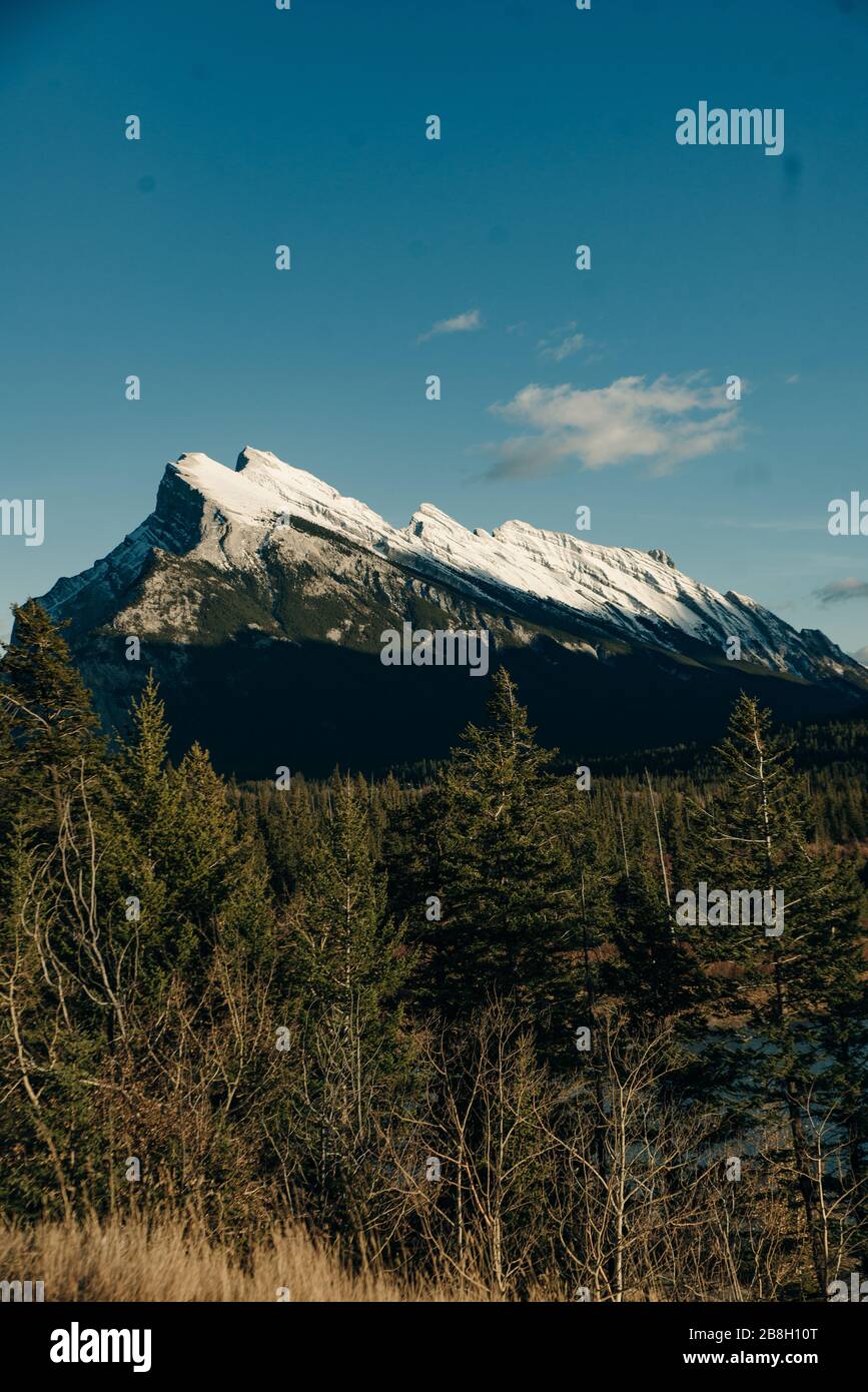 Snowy winter scenery in the Canadian Rocky Mountains - Mount Rundle and ...