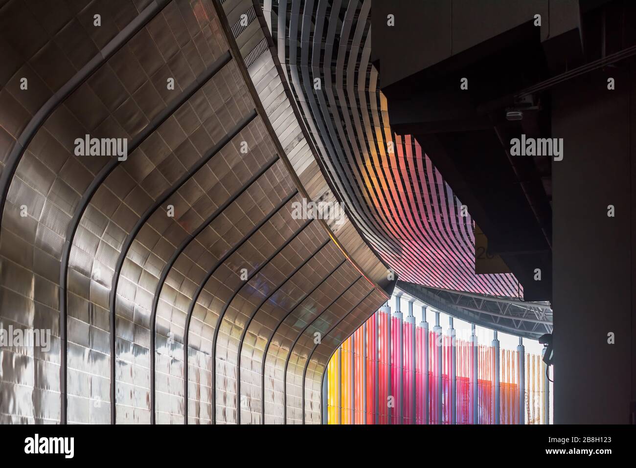 Abstract view of a building with colorful LED light reflection Stock ...