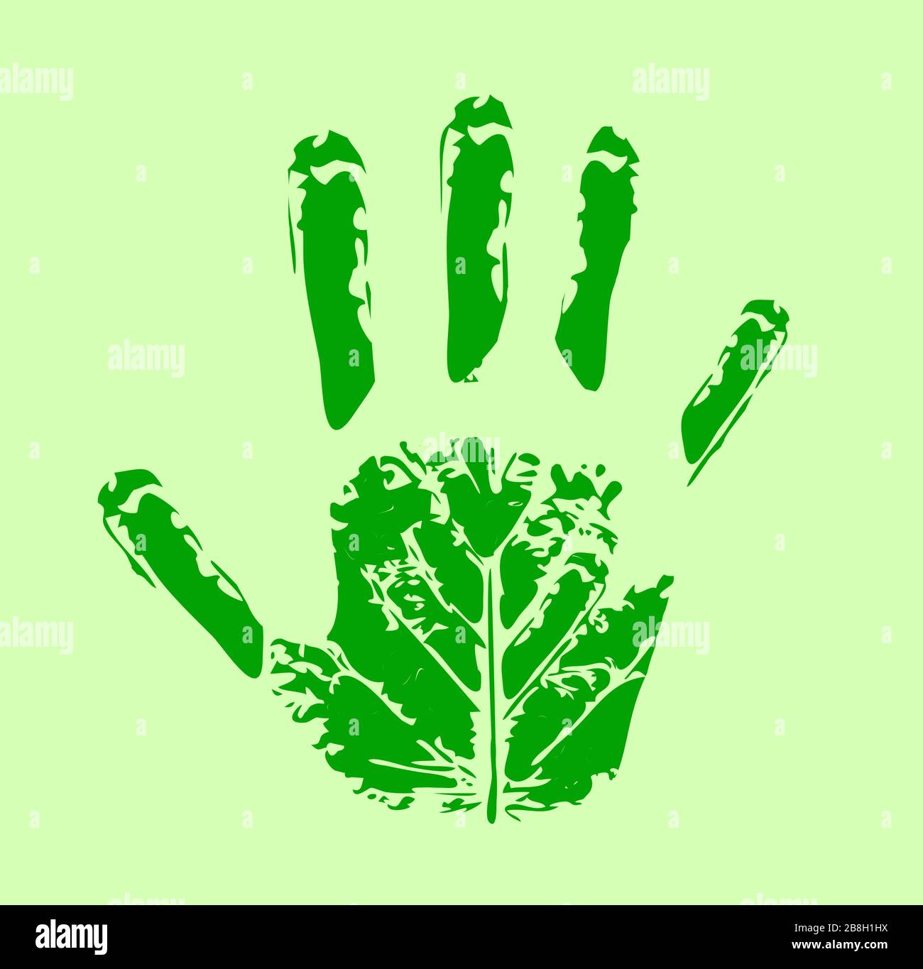 Green thinking and ecology. Creative illustration of leaf handprint on ...