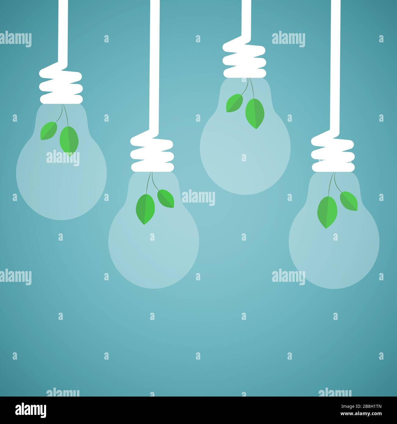 Environmental protection. Energy saving eco lamps with leaves on blue ...