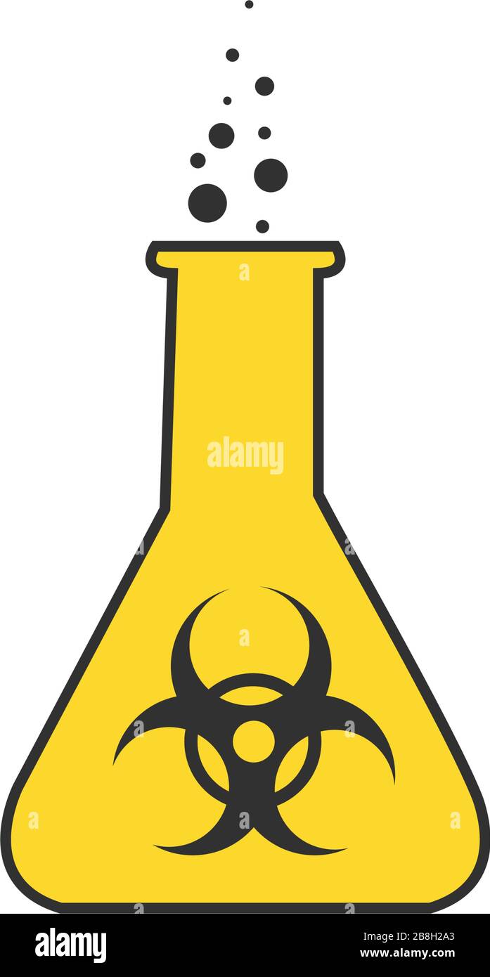 Coronavirus yellow test tube flask icon and Chemical Biohazard sign ...