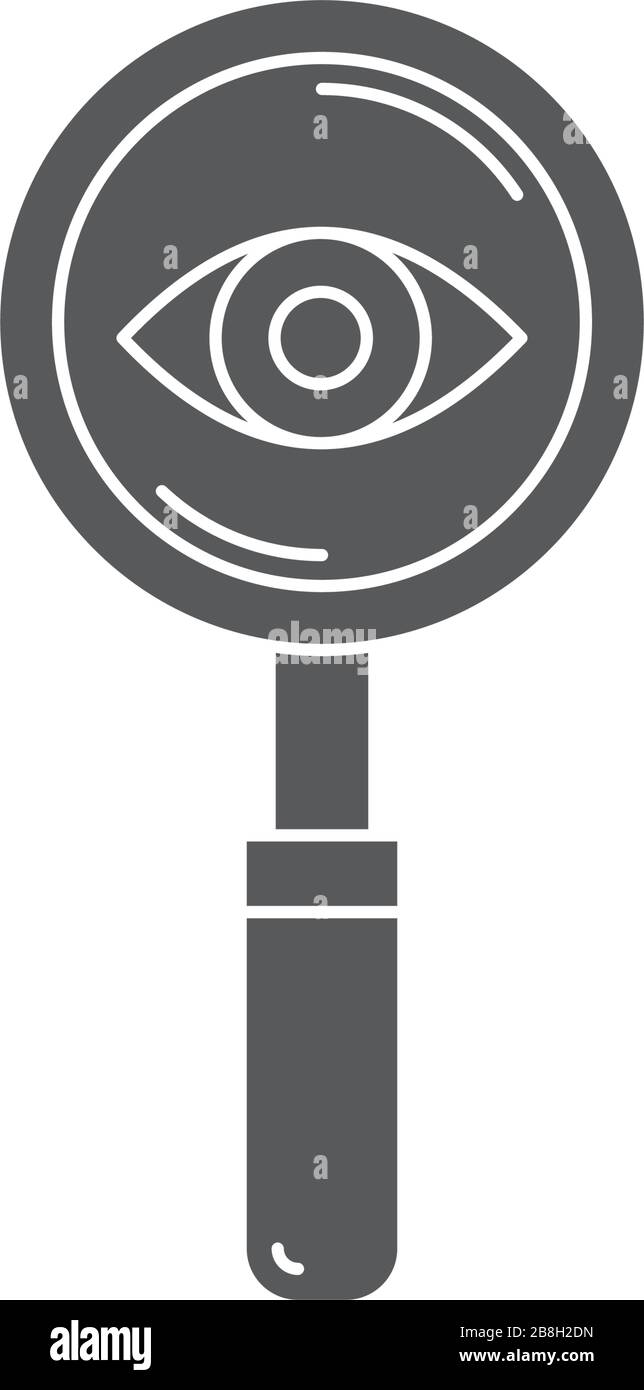 Magnifier with eye vector icon symbol isolated on white background ...