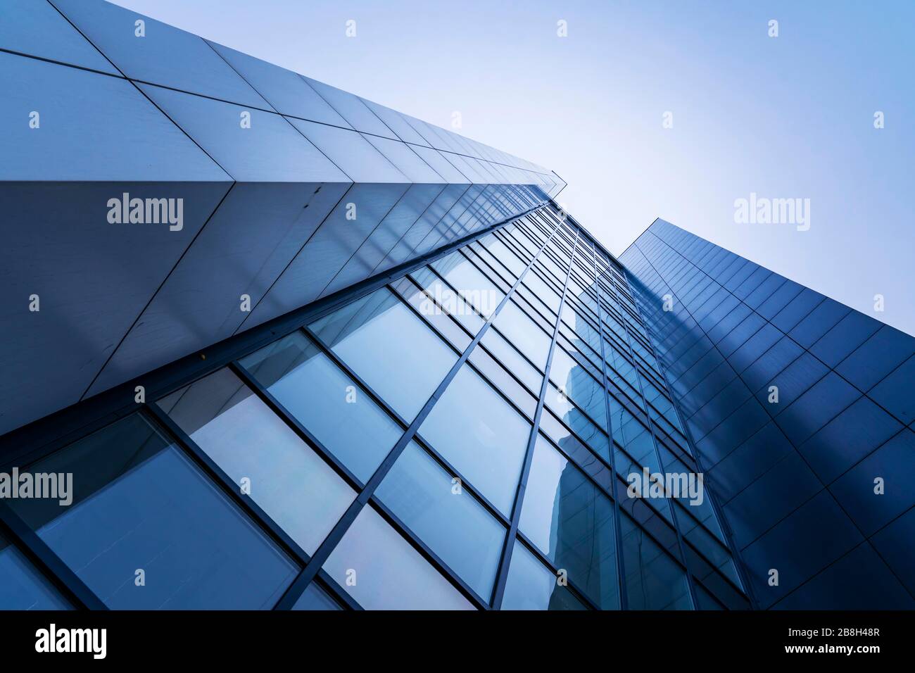 perspective, the skyscraper is directed to the sky. blue gradient ...