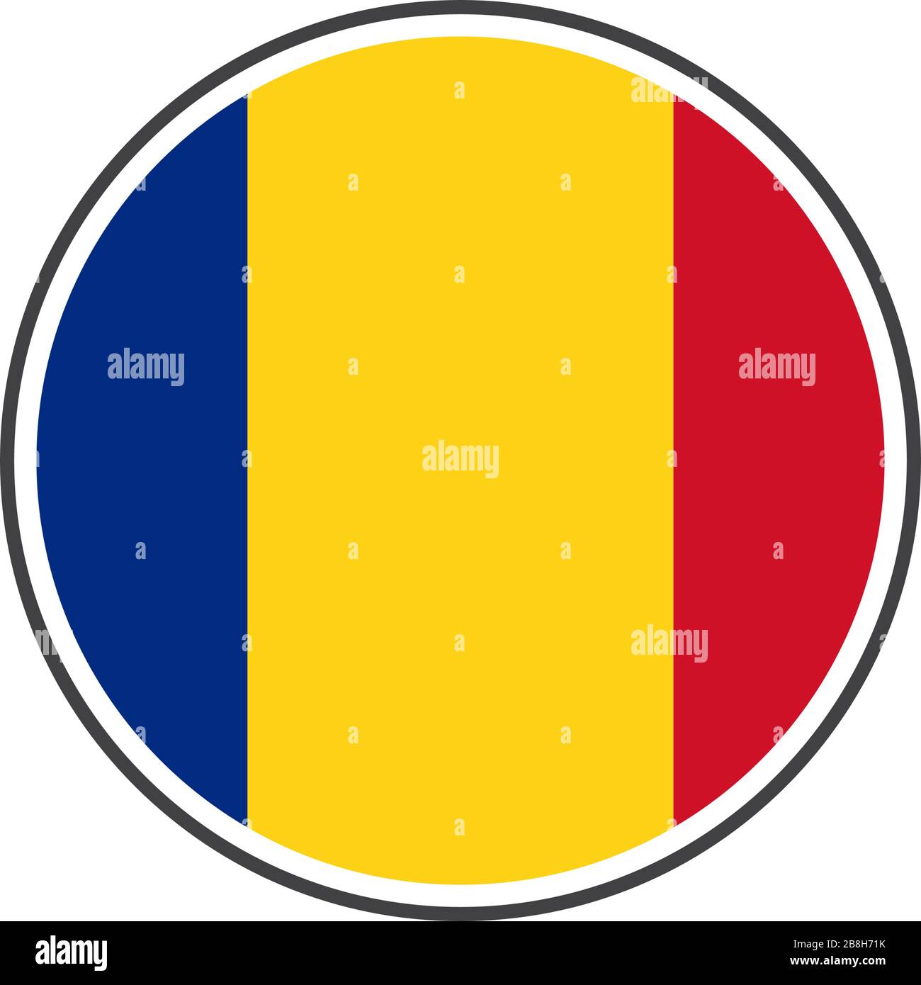 Circle romania flag with grey border vector illustration isolated on ...