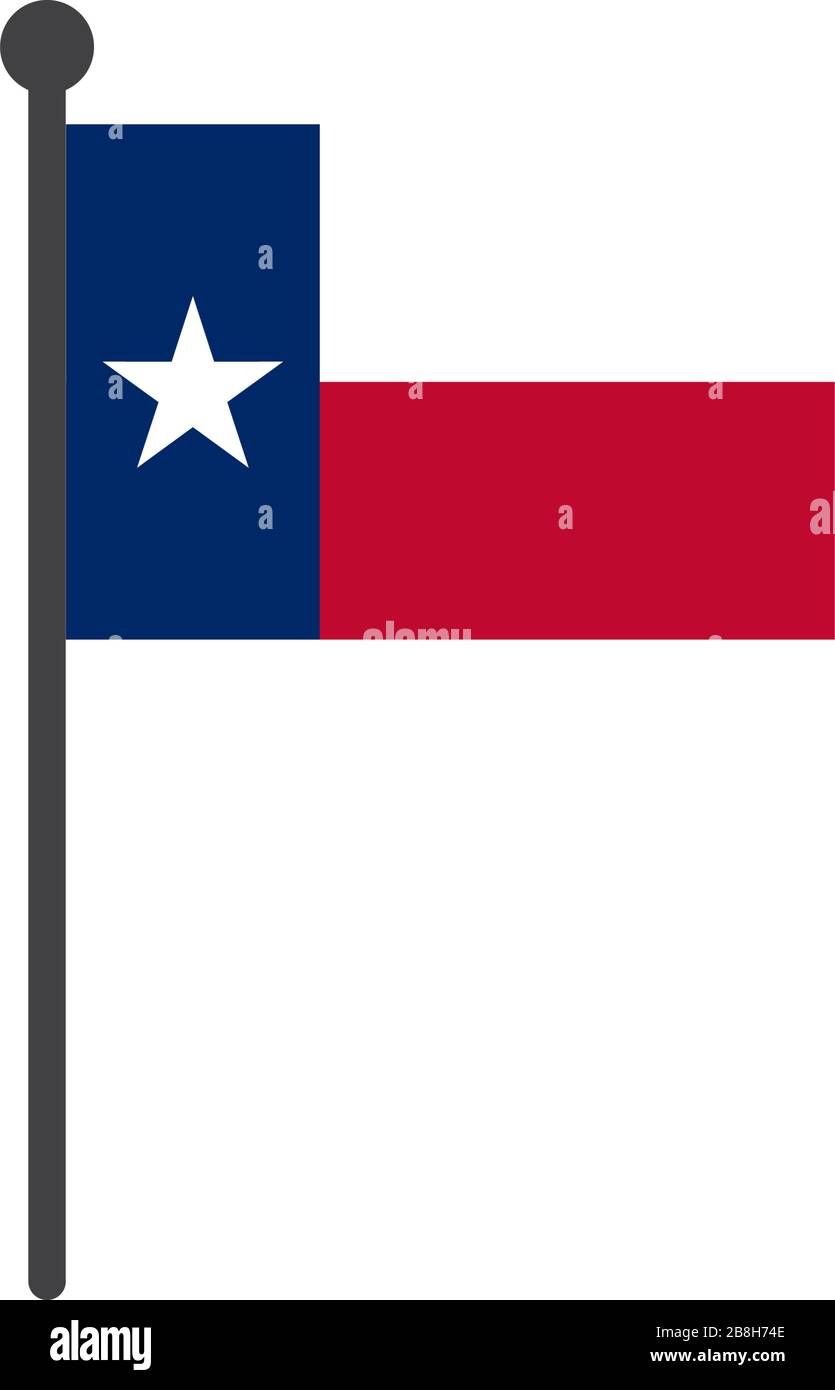 simple flat texas flag vector illustration with flagpole isolated on ...