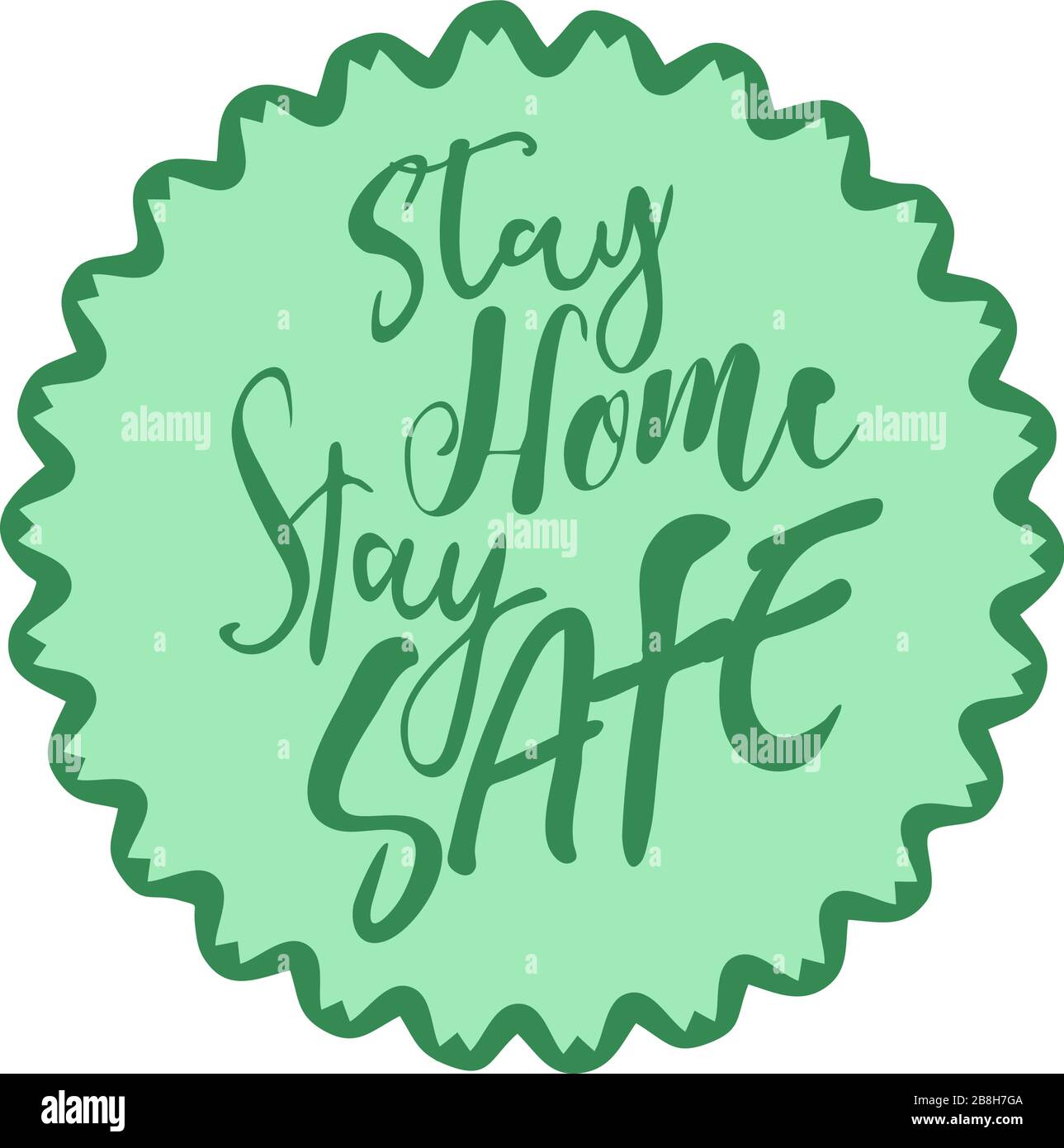 Cute lettering in green circle flower with text 'stay home stay safe ...