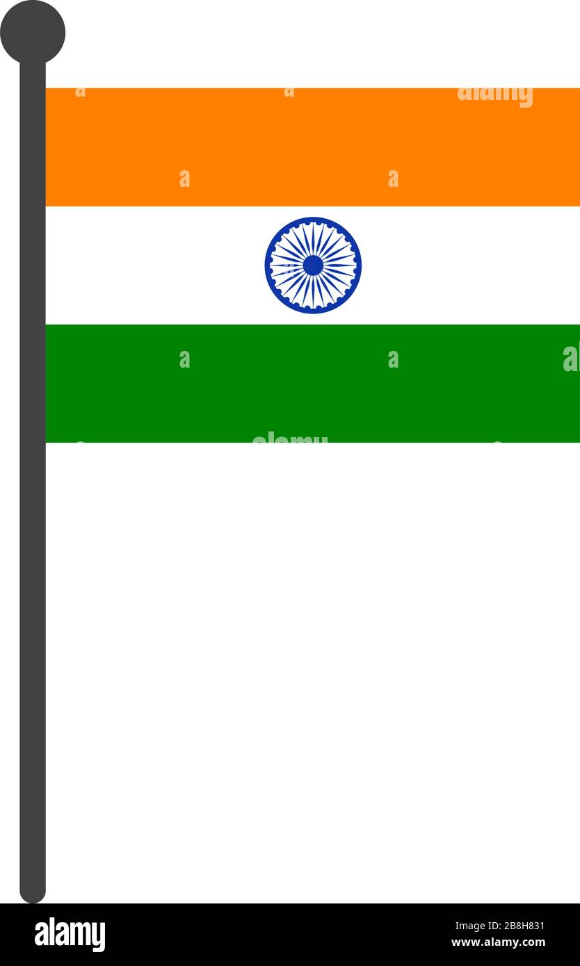 simple flat india flag vector illustration with flagpole isolated on ...