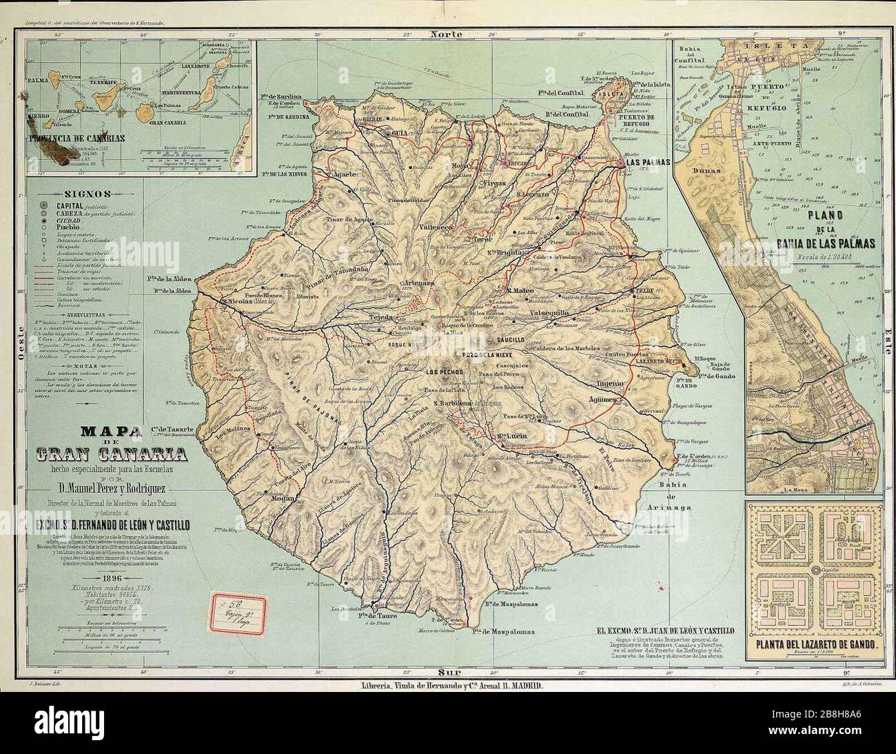 Gran Canaria & Las Palmas City & Las Palmas Province Old Map 1896 Stock ...