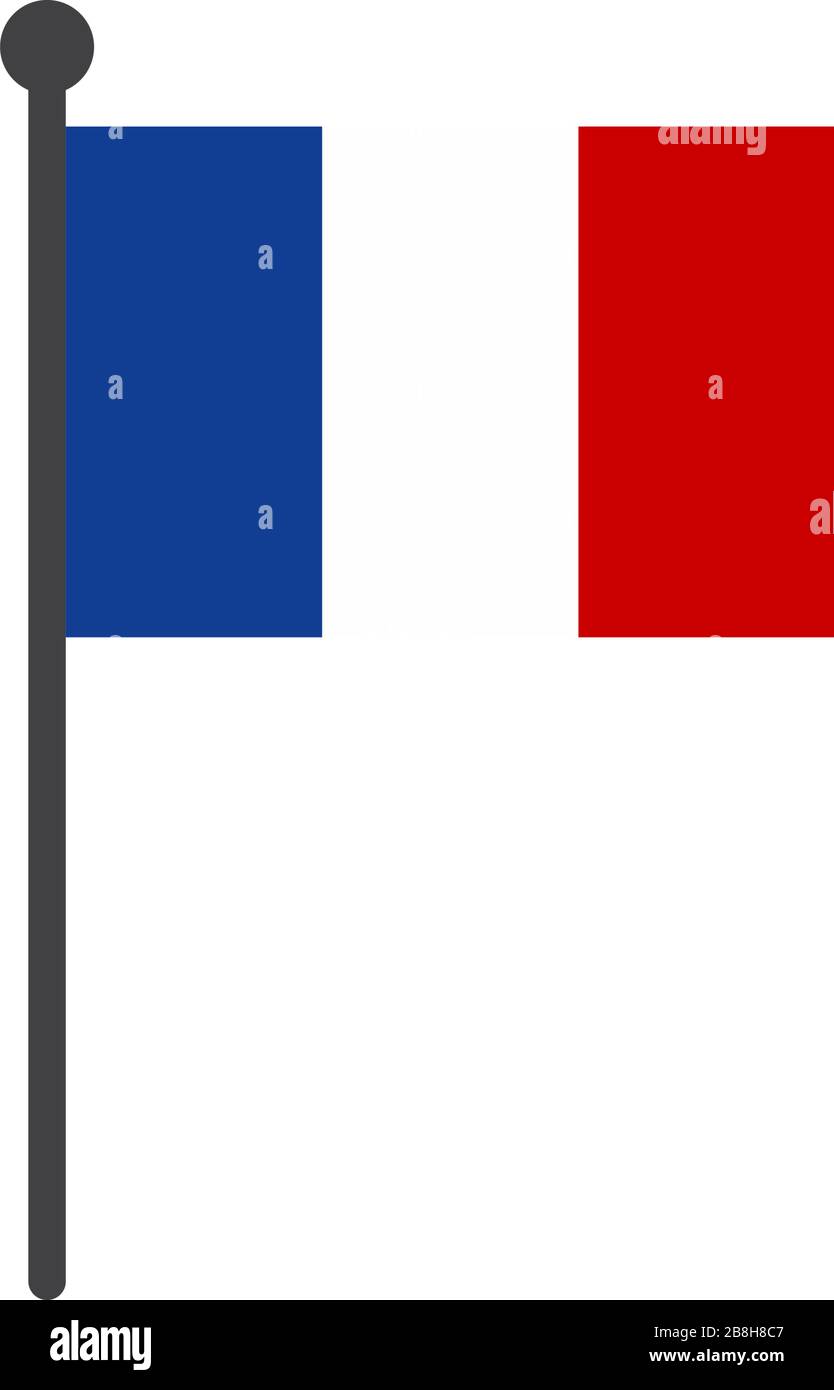 simple flat france flag vector illustration with flagpole isolated on ...