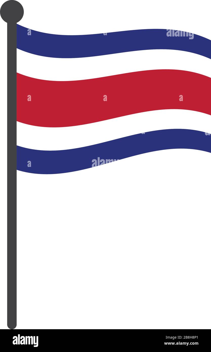 wavy costa rica flag vector illustration with flagpole isolated on ...