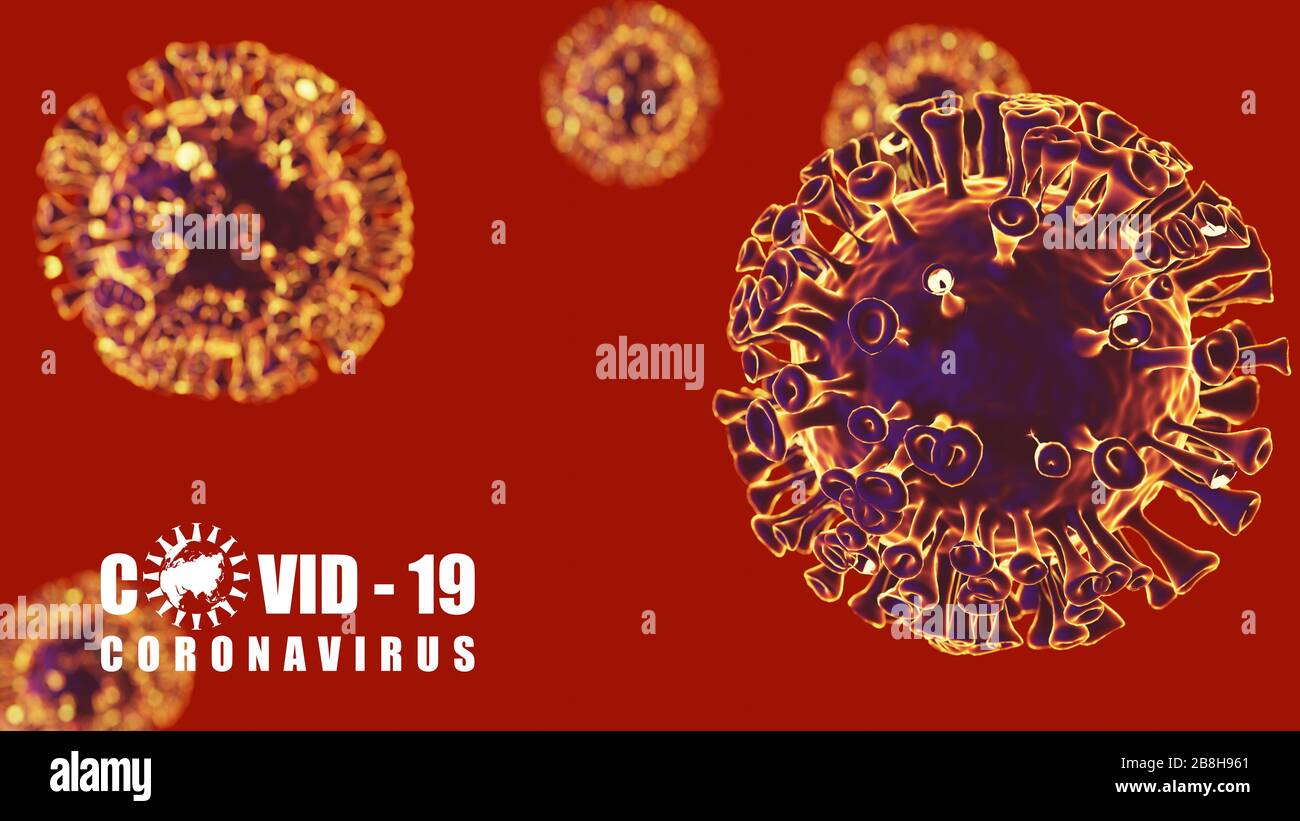 Illustration of corona viruses, covid-19 with text on red background ...