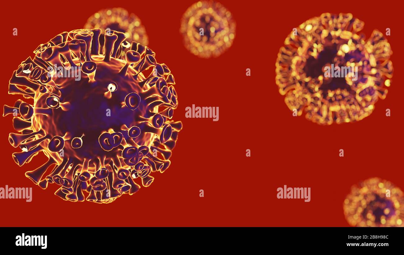Illustration of corona viruses, covid-19 on red background. Contagion ...