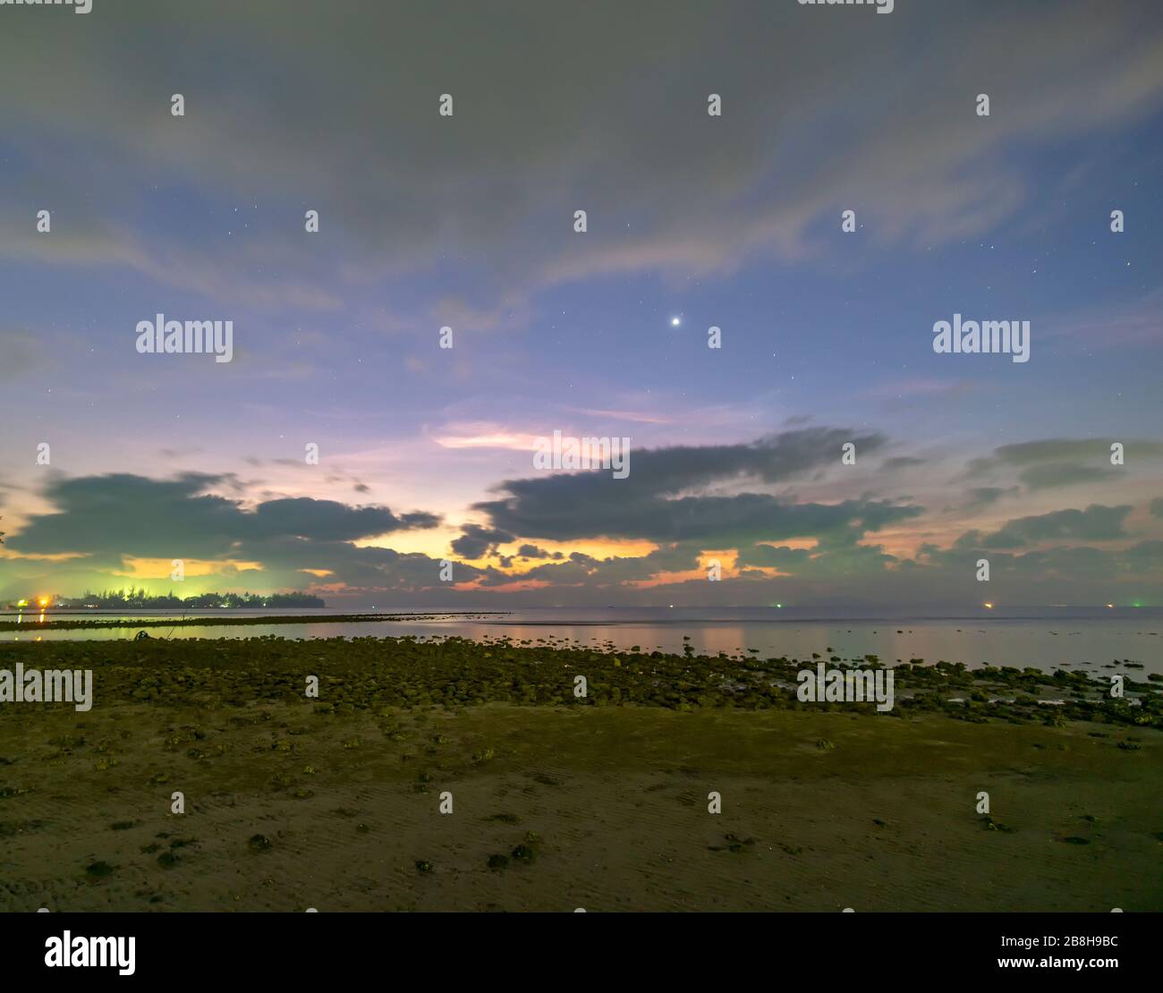 The seaside atmosphere at the early morning First light before sunrise ...