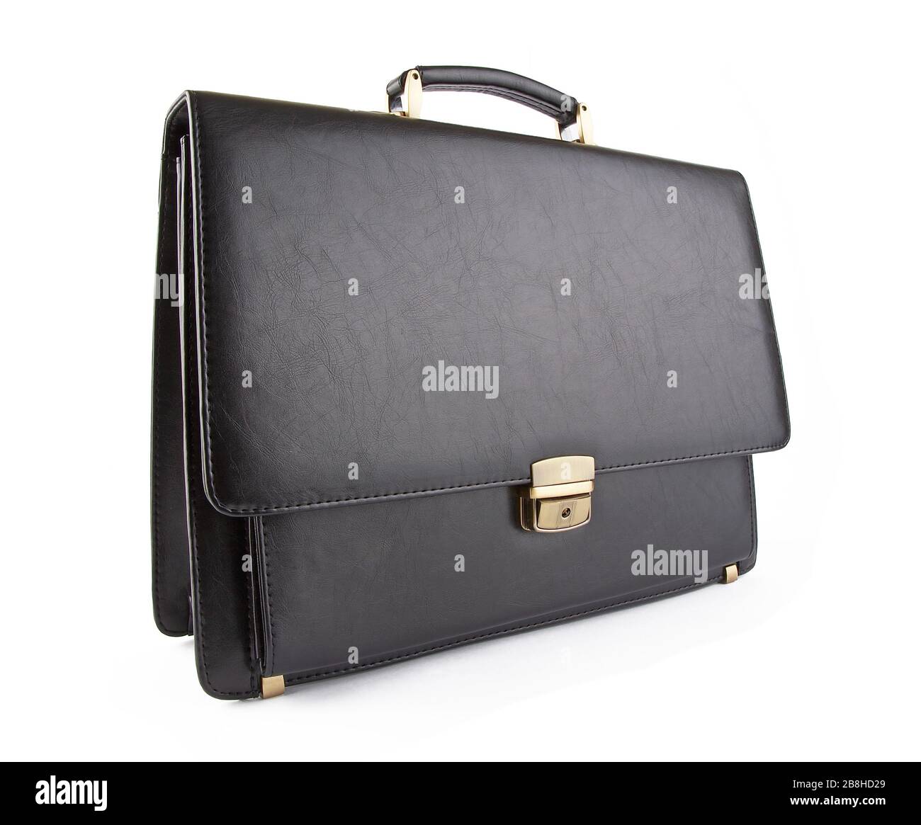 Black business briefcase isolated on white background. Material - skin ...
