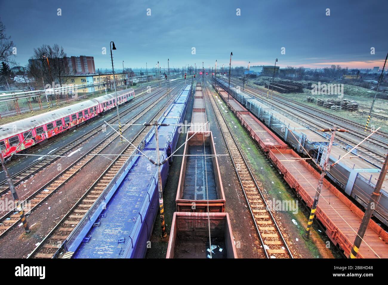 Freight Station with trains - Cargo transportation Stock Photo - Alamy