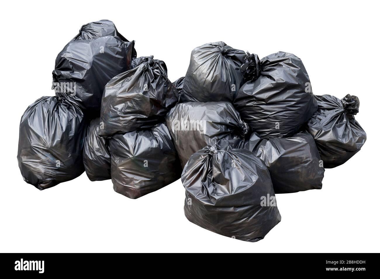 waste, black garbage bags plastic pile stack isolated on white ...