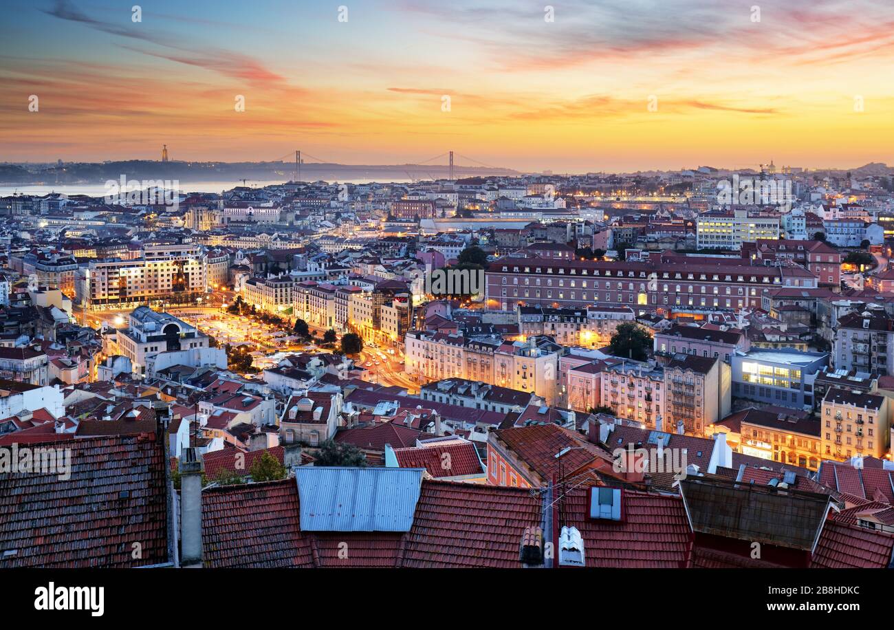 Lisbon top view sunset hi-res stock photography and images - Alamy