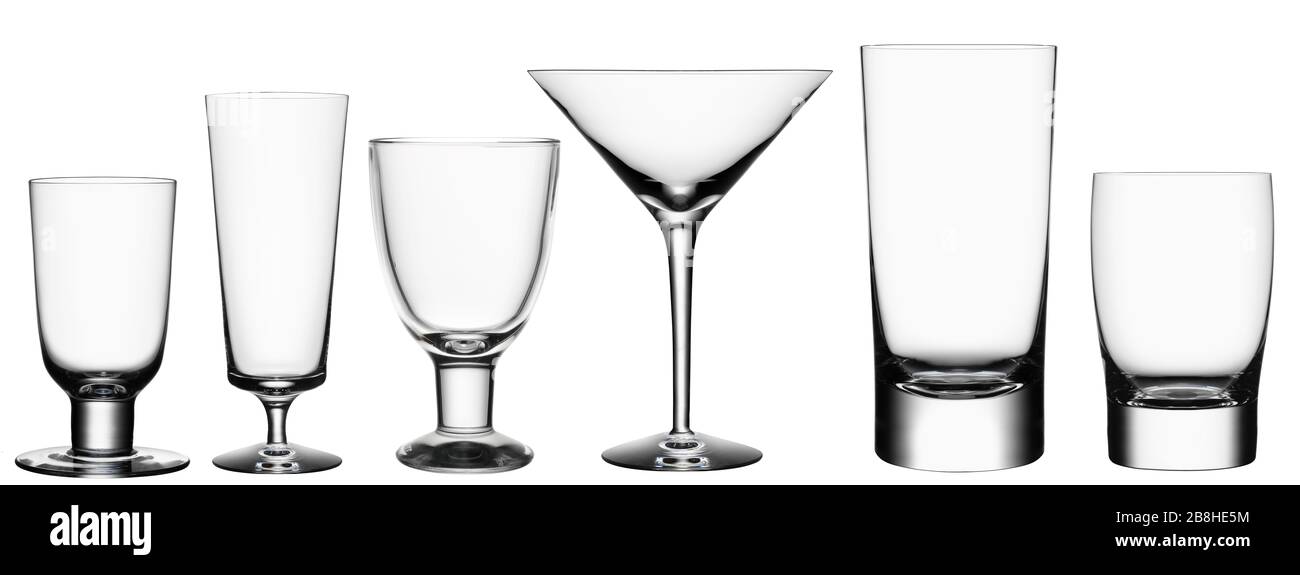 Set of empty cocktail glasses isolated on white background with ...
