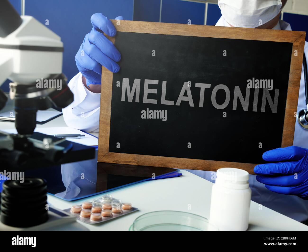 Melatonin hormone on the blackboard in the laboratory Stock Photo - Alamy
