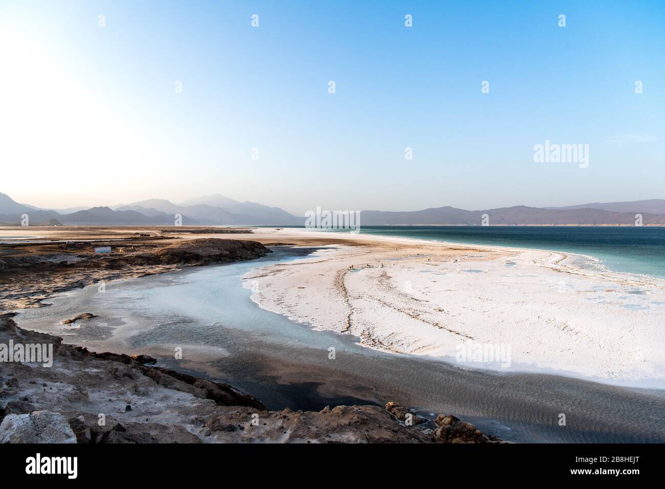 Africa, Djibouti, Lake Assal. Landscape view of lake Assal with ...