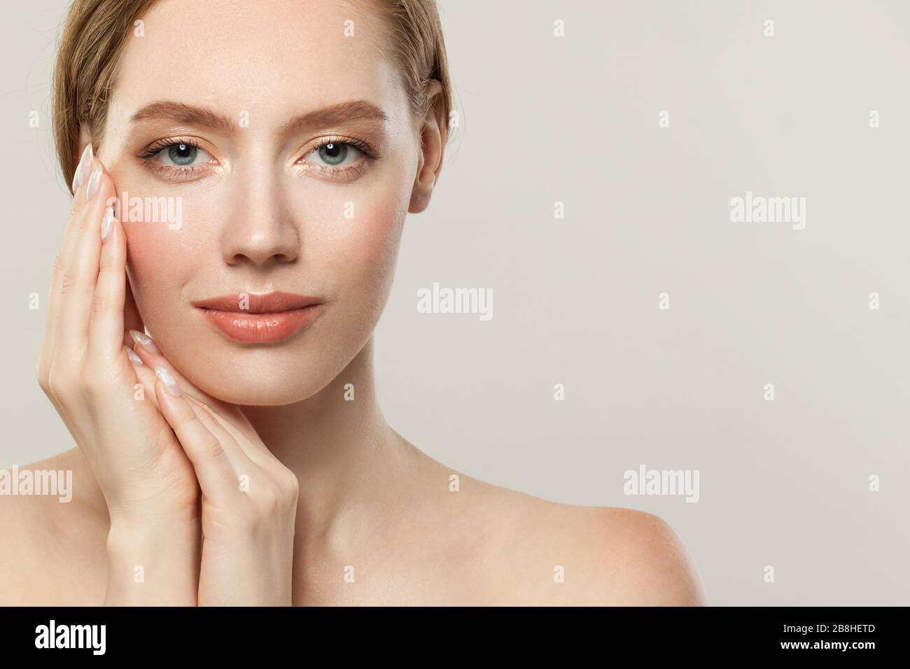 Attractive female face close up portrait. Healthy woman with clear skin ...