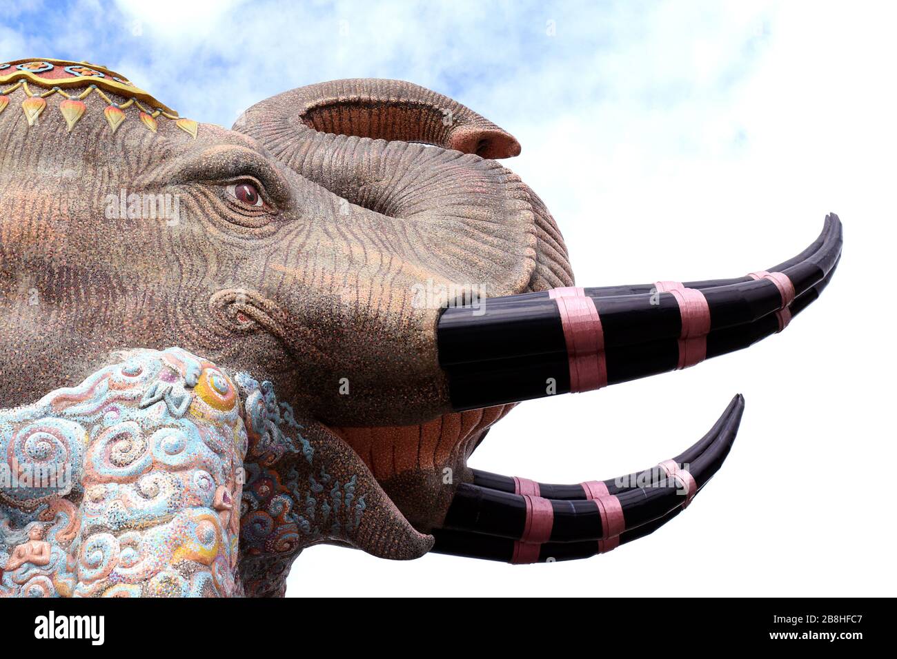 elephant statue, statue of elephant face marble texture on sky blue ...