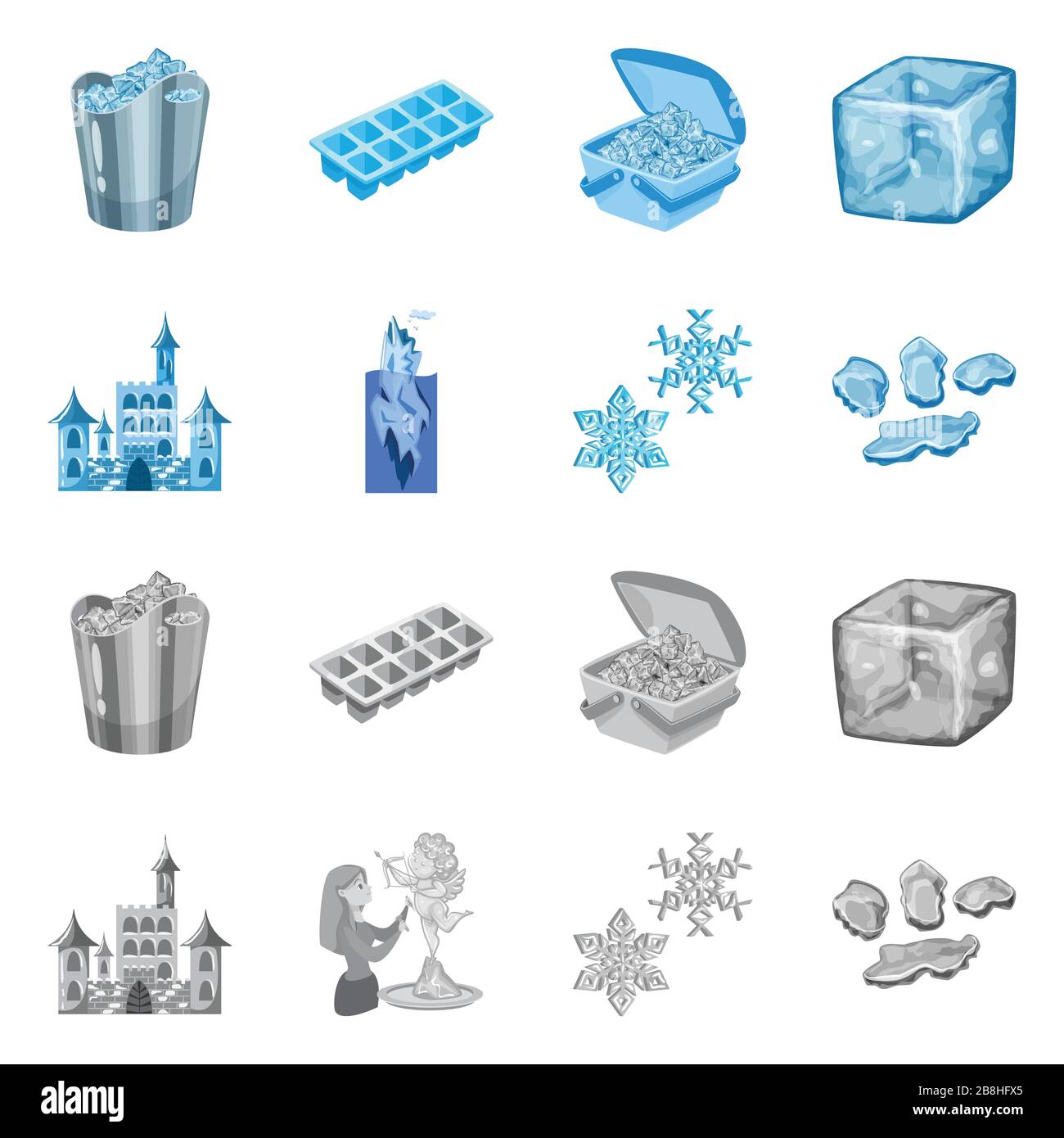 Vector illustration of texture and frozen icon. Set of texture and ...