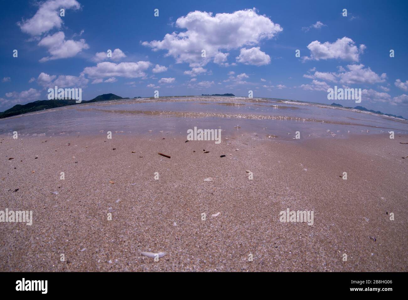 Daytime beach wide angle. Sairee Beach, March 2019. Fluffy white clouds ...