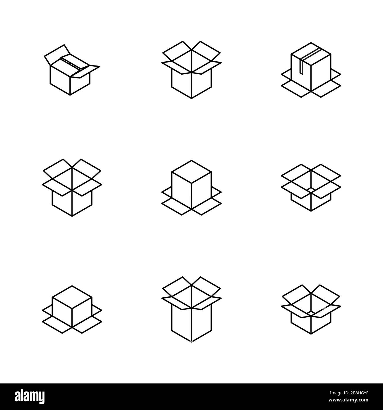 Set of different cardboard boxes from thin lines isolated on white ...