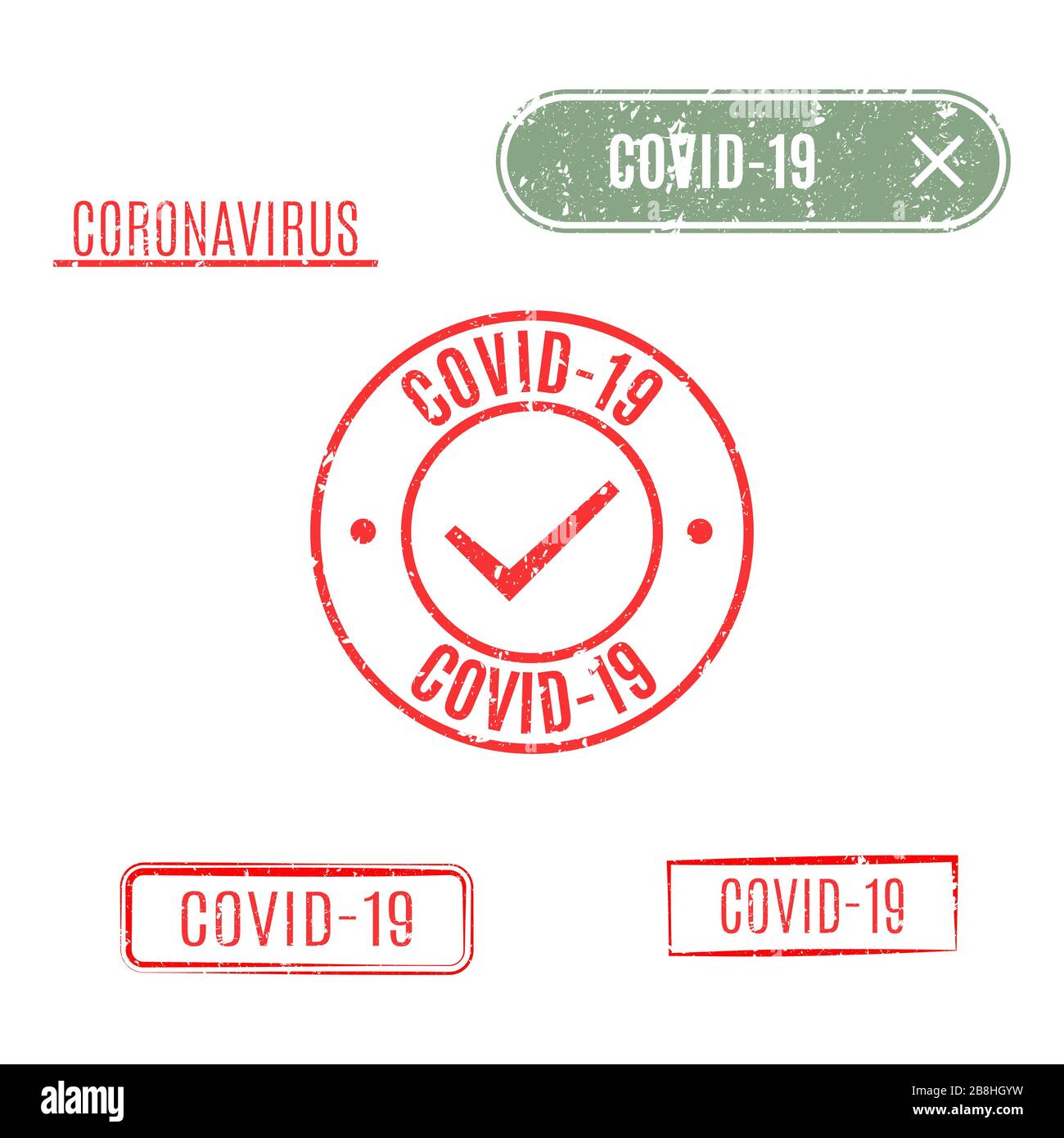Set of rectangular and round coronavirus stamps isolated on white ...
