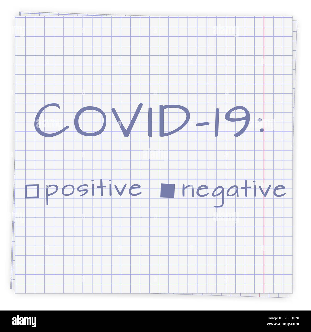 Coronavirus positive and negative result. Text on a sheet of paper in a ...