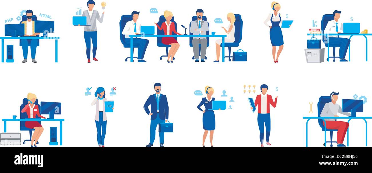 Business company staff flat vector illustrations set Stock Vector Image ...