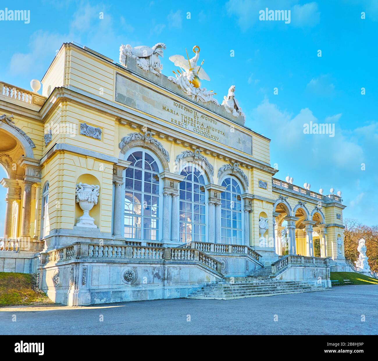 VIENNA, AUSTRIA - FEBRUARY 19, 2019: The Baroque facade of Gloriette ...